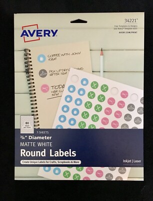 Avery Printable Self-Adhesive Permanent 3/4" Round | eBay