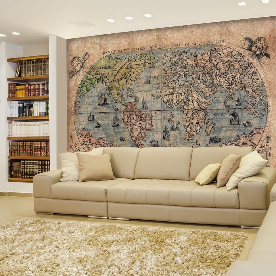 66"x96" - Large Self-Adhesive Antique Map of the World Wall Mural ...