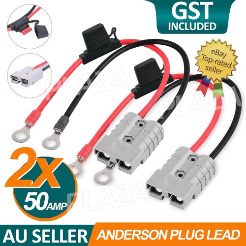 2pcs FUSED Anderson Lead 50amp plug to 8mm Lugs, 10 B&S 60 amp cable ...
