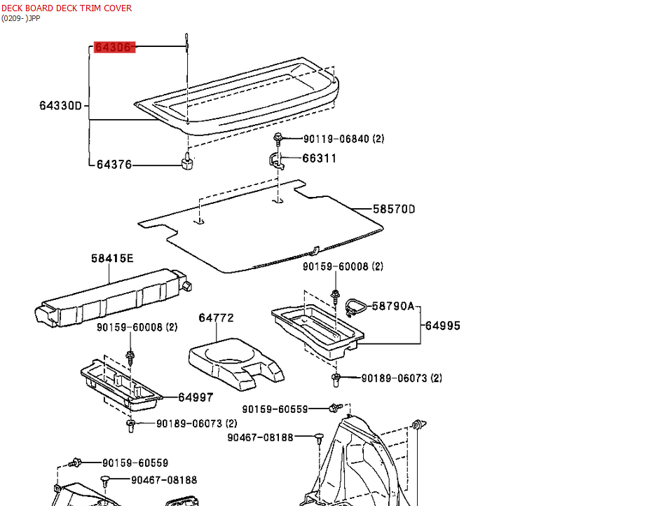 GENUINE TOYOTA RIGHT OR LEFT PARCEL SHELF STRING FITS COROLLA 64306 ...