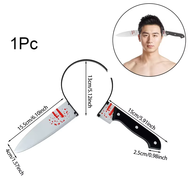 Halloween Headbands Horror Blood Realistic Fake Knife Scissors Props ...