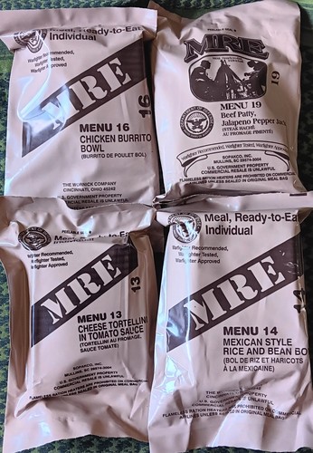 Lot of 4 US Military MRE Meals - 2025 Inspection - Menus 13, 14, 16, 19 ...