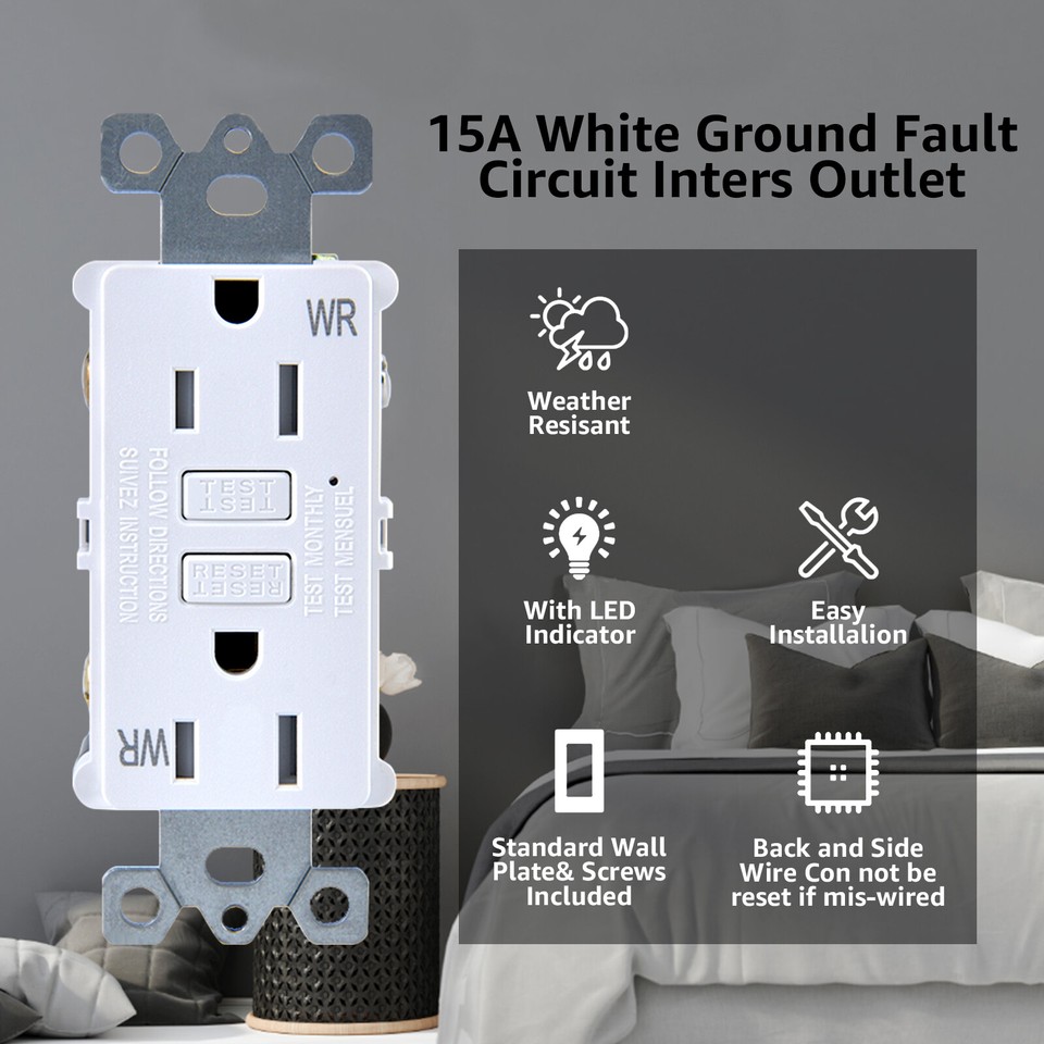 12PK 15Amp GFI Outlet Slim Duplex receptacle Ground Fault Circuit ...