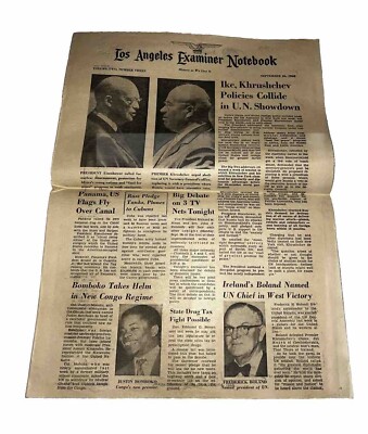 Los Angeles Herald Examiner VTG Newspaper Sept 1960 Eisenhower ...