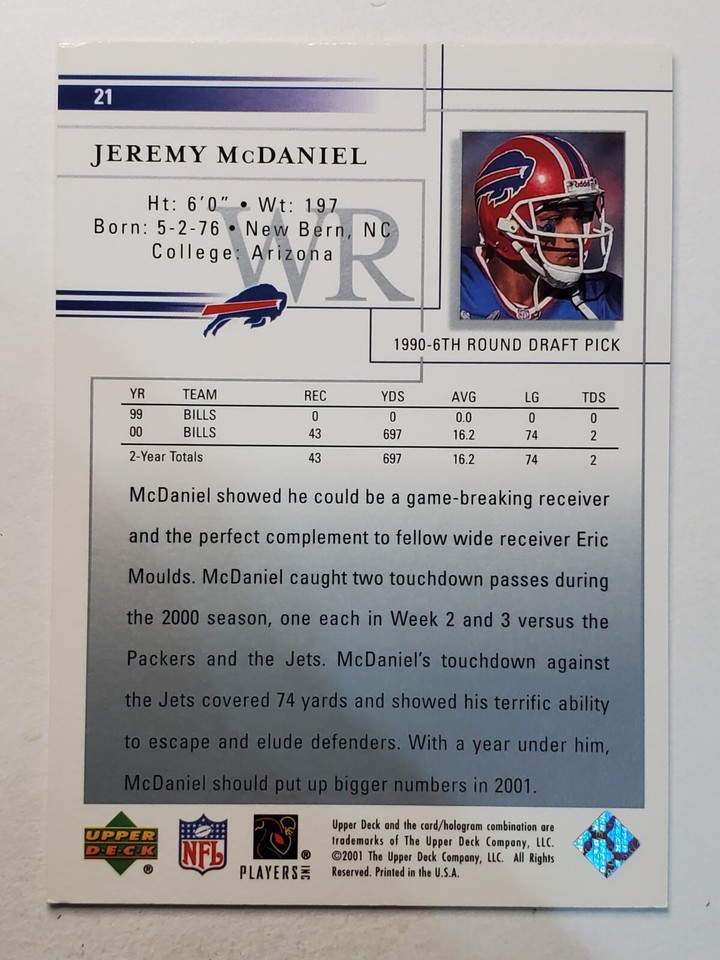 2001 Upper Deck #21 Jeremy McDaniel ~ Buffalo Bills | eBay