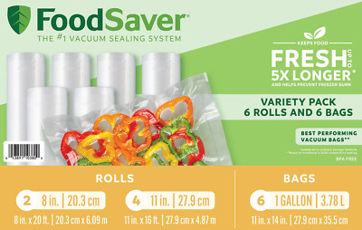 FoodSaver Variety Pack, 4 Large and 2 Medium Rolls, 6 Pre-Cut Freezer ...