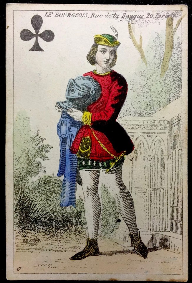 c1850 Hand Colour Engraved Antique Playing Cards Medieval Knave ...