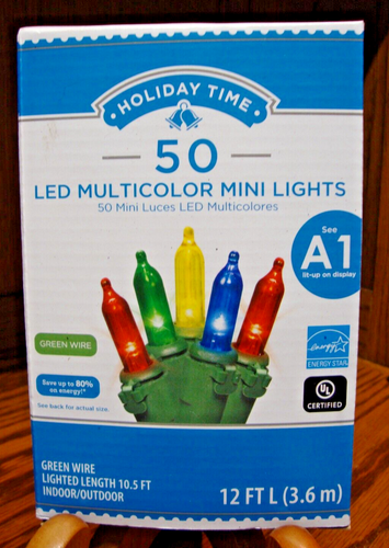 Holiday Time 50 LED Multicolor Mini Lights Green Wire 12ft Indoor ...