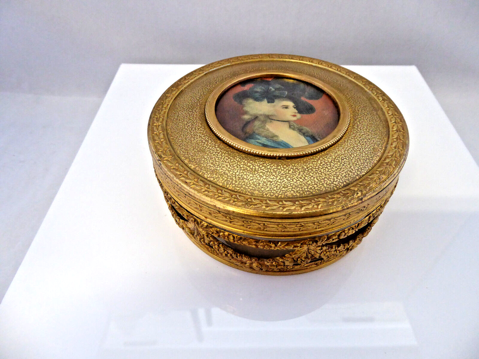 Antique Apollo Powder Vanity Jar Box w/Miniature Painting Garland | eBay