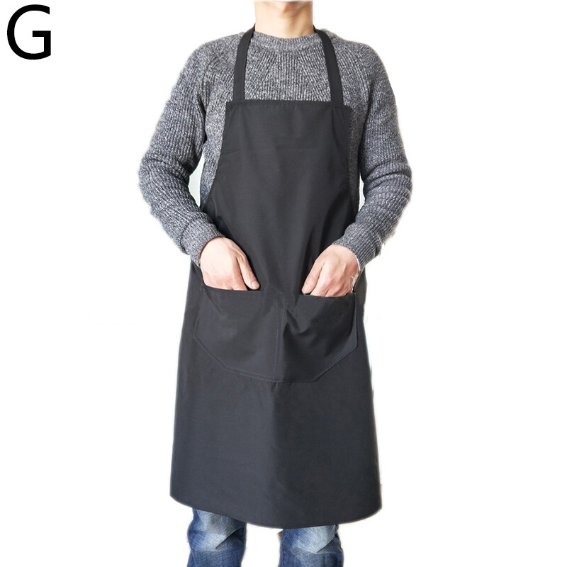 Unisex Washable Solid Apron Butcher Waiter Pocket Long Apron Kitchen ...