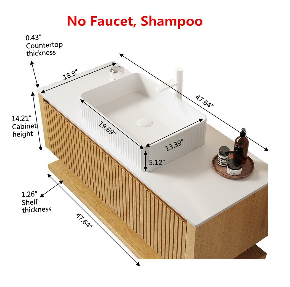 48" Wall Mounted Bathroom Vanity w/Sink, 2 Drawer, Floating Vanity ...