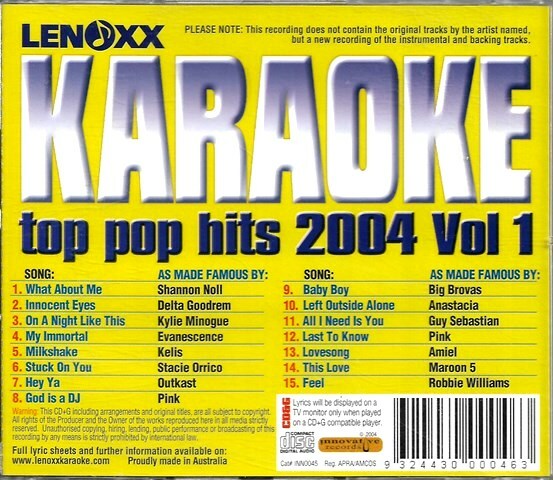 LENOXX KARAOKE - TOP POP HITS 2004 VOL.1 CD+G - DELTA GOODREM Pink ...