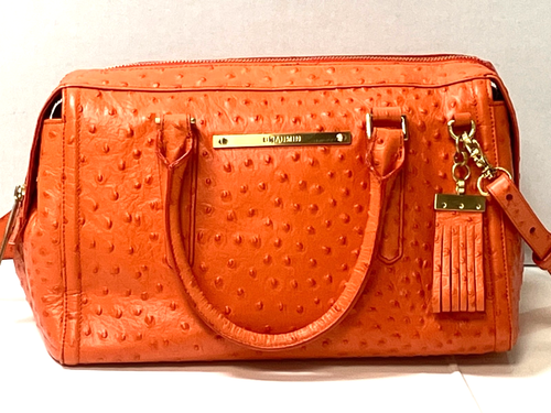 Brahmin Orange Ostrich Embossed Leather Satchel W/ Checkbook Holder | eBay