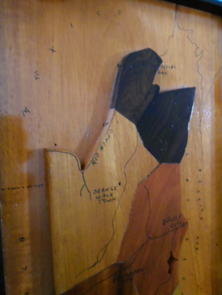 Handmade Cut Wood Map 7 named woods CARIBBEAN SEA Corozal Belize San ...