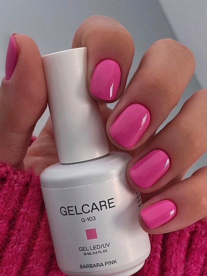 24pcs Short Square Hot Pink Plain Fake Nail False Nails Press On Nails ...