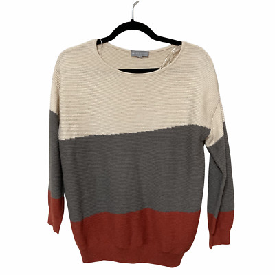 Evolution By Cyrus Color Block Striped Sweater Acrylic Large Beige ...
