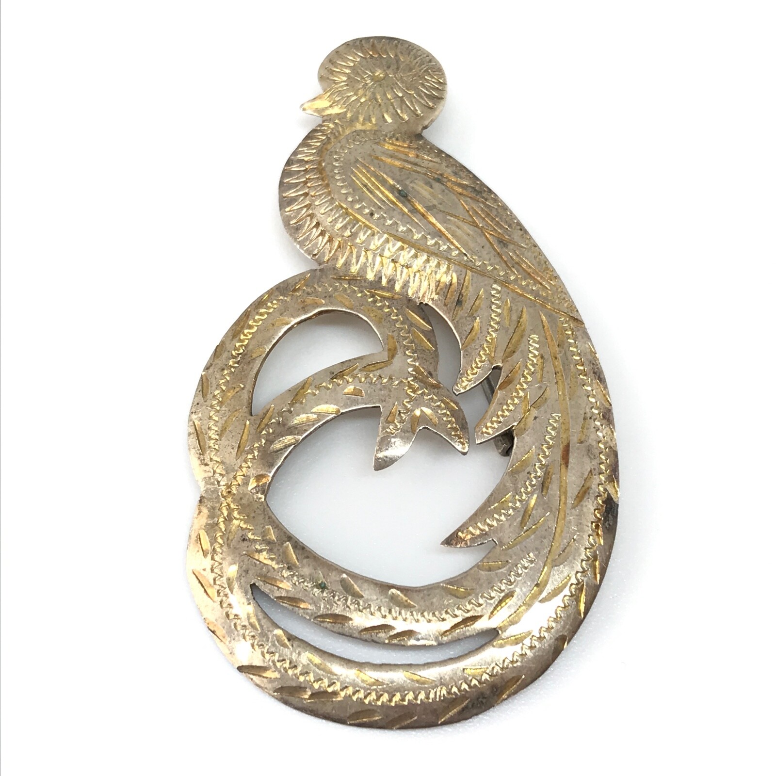 Vintage 900 Silver Etched Peacock Bird Shaped Brooch … - Gem