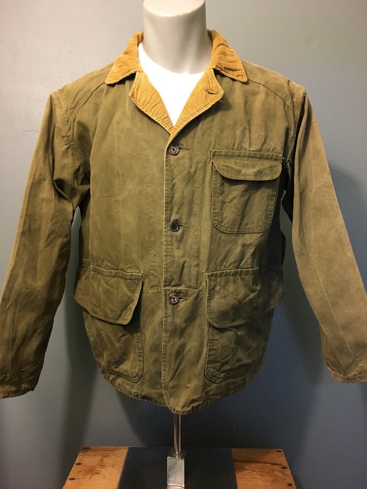 Vtg 50s 60s Tin Cotton Canvas Hunting Jacket Mens XL Khaki Green Work ...