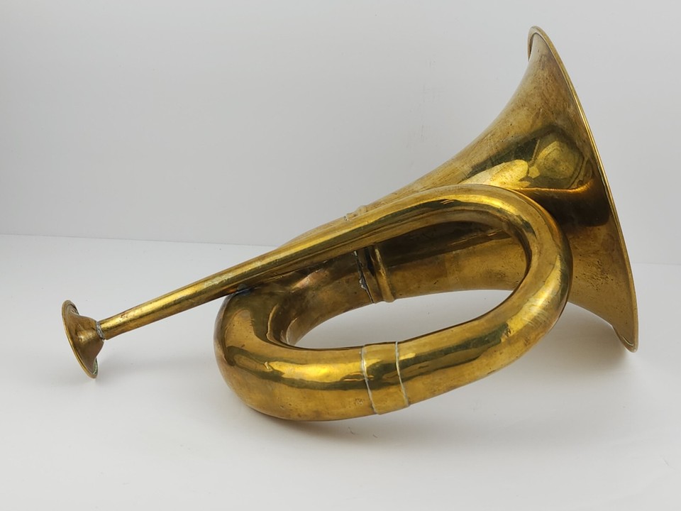 Vintage Brass Tone Metal Horn Short Bugle 6" Wide Bell Wind Musical ...