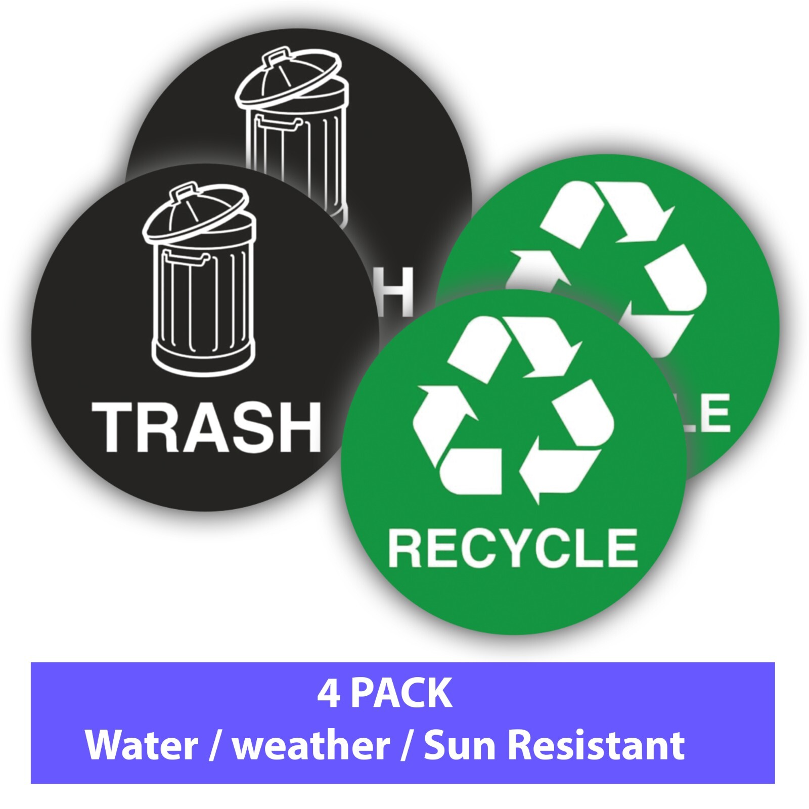 4-Pack Premium Weatherproof Trash & Recycle Bin Vinyl Stickers - 85mm ...