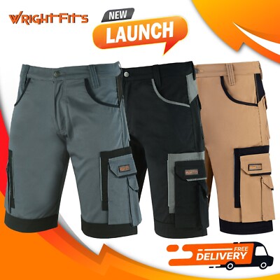 Men Cargo Work Shorts Heavy Duty Black Grey Khaki Multi Pockets Combat ...