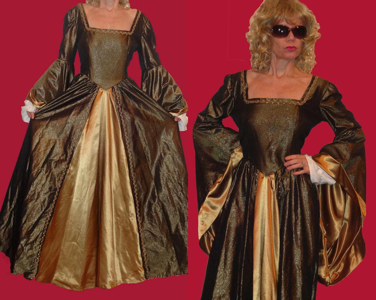 Renaissance Medieval Gothic Costume Gown metallic green & bronze wide ...
