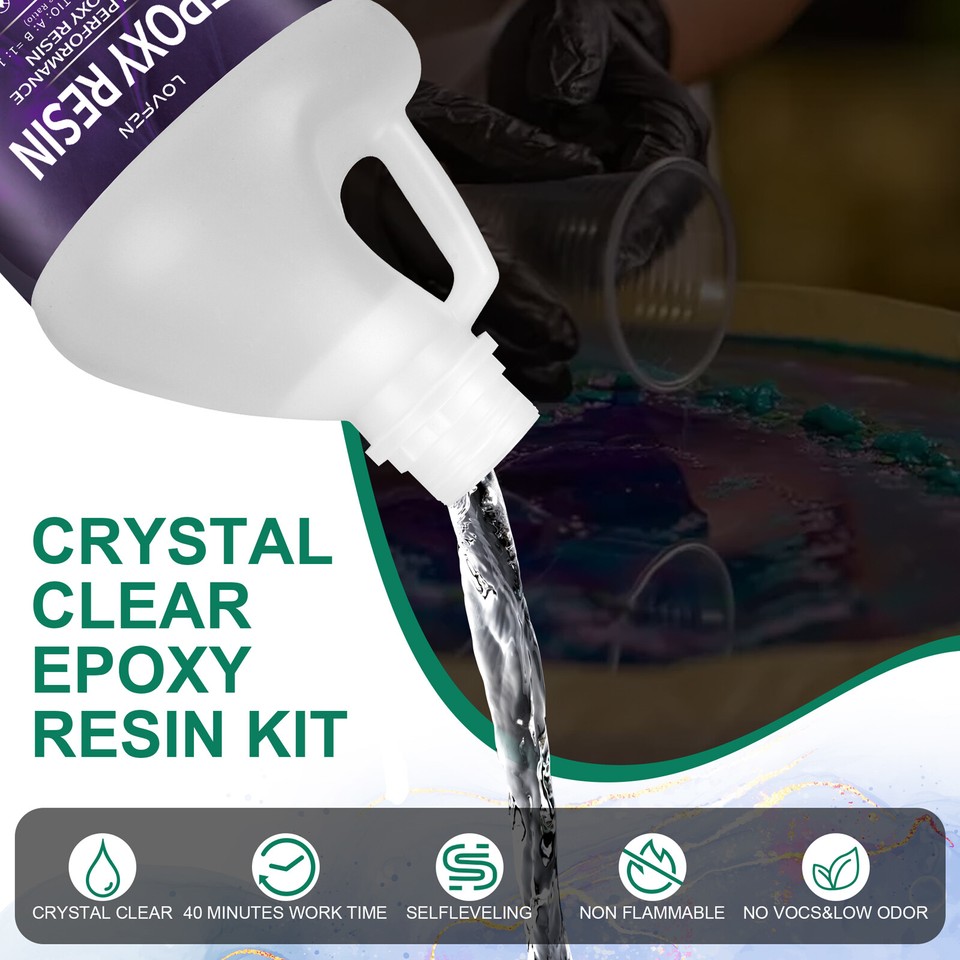 LOVFEN Crystal Clear Epoxy Resin Kit for Table Top Epoxy Resin - 1 ...