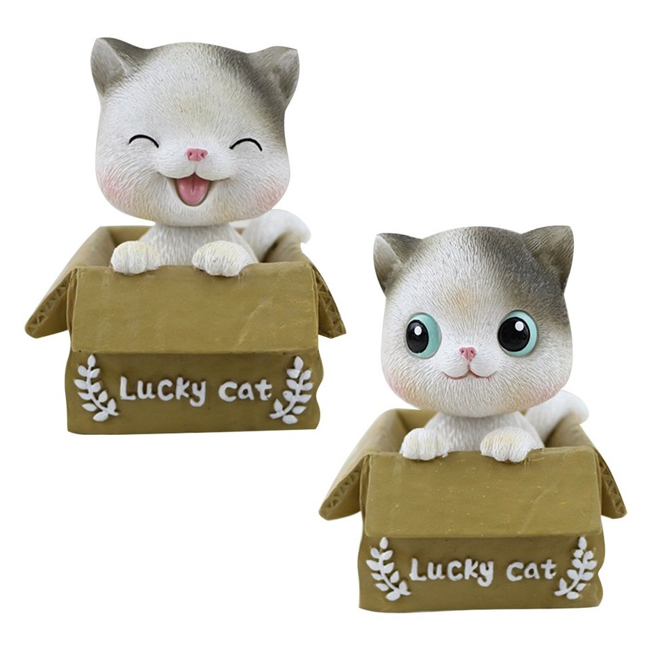 2Pcs Bobblehead Kitten Nodding Head Cat Figurine Car Dashboard ...