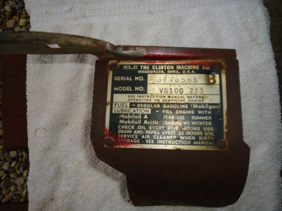 Vintage Clinton Engine Parts / Model VS 100 233 / Carburetor / ID Tag ...