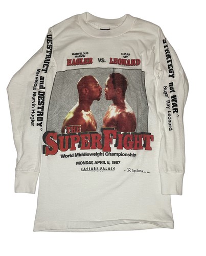 Vtg 80s Boxing Shirt The Super Fight Mens White S Hagler VS Leonard ...