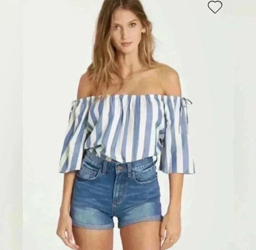 BILLABONG Match Up Off-The-Shoulder Top Coastal Nautical Beachy NEW ...