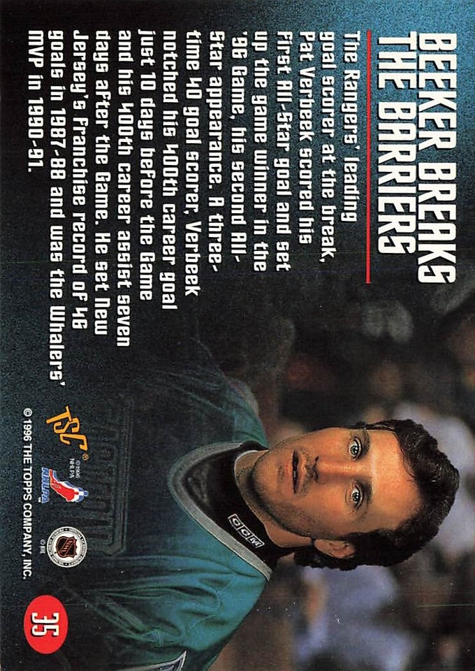 1996 Stadium Club #35 Pat Verbeek New York Rangers | eBay
