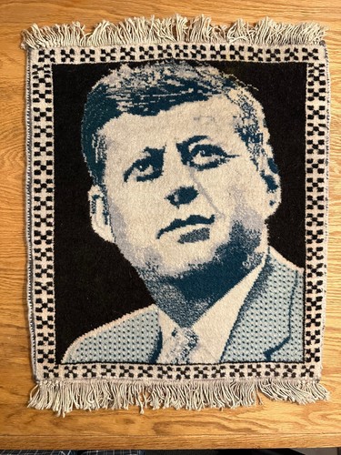 VINTAGE HAND WOVEN WOOL JOHN F. KENNEDY PORTRAIT RUG 38.5 X 43.5 cm ...
