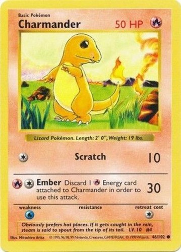 Charmander - 46/102 - Pokemon Base Set Shadowless Card WOTC HP | eBay