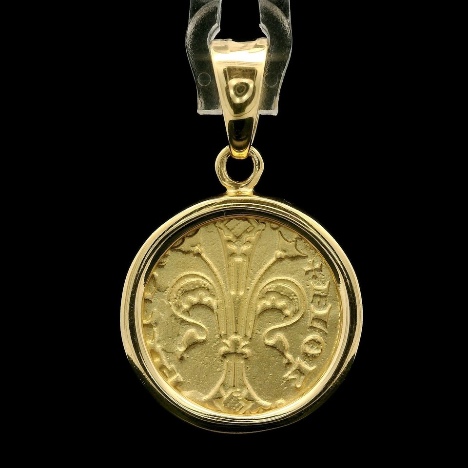 Solid 18k Yellow Gold Italian Florin Coin In Round Bezel Frame Pendant ...