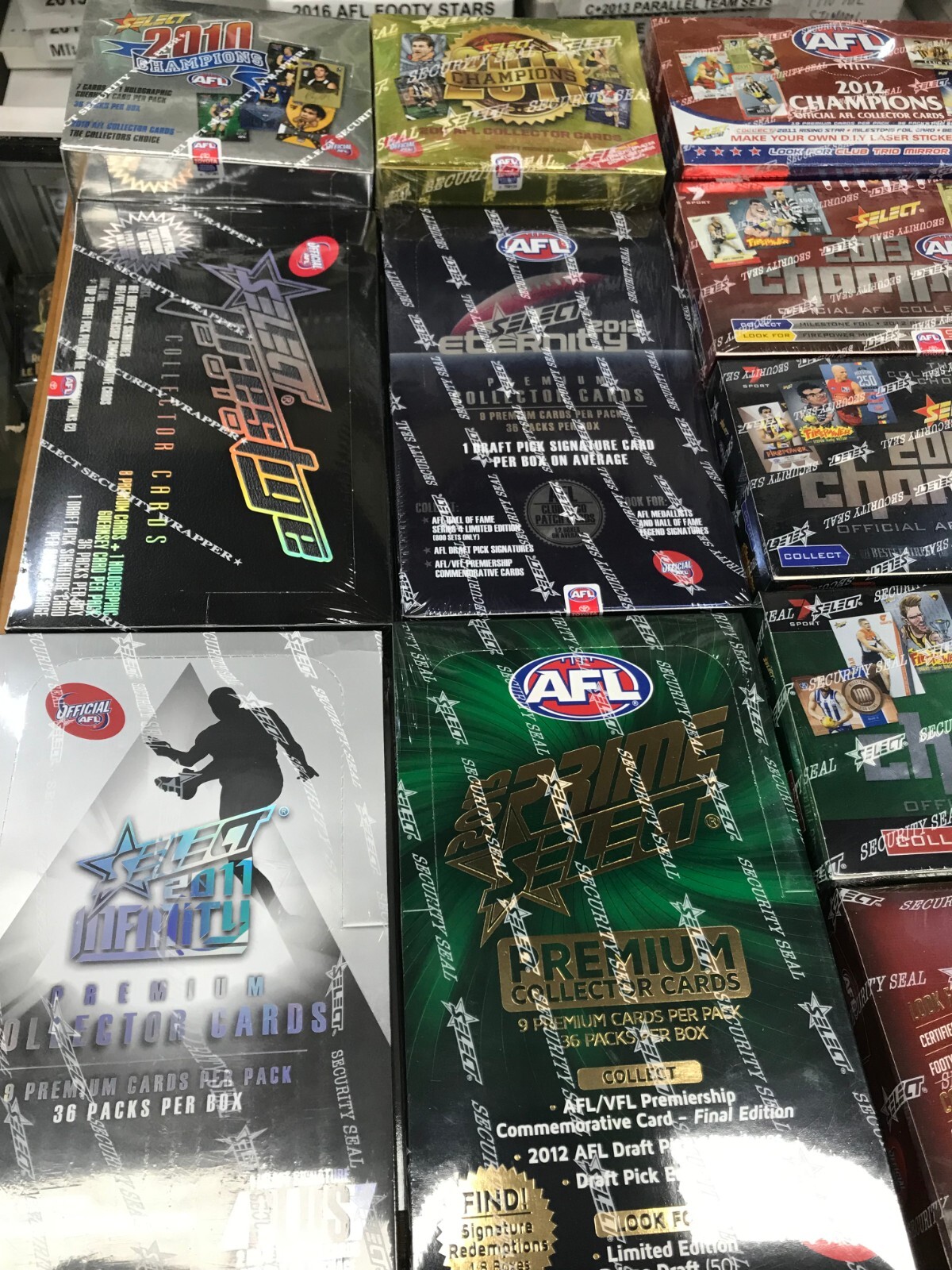 SELECT AFL TRADING CARD FACTORY BOX COLLECTION 2010-2022-37 BOXES OUT ...