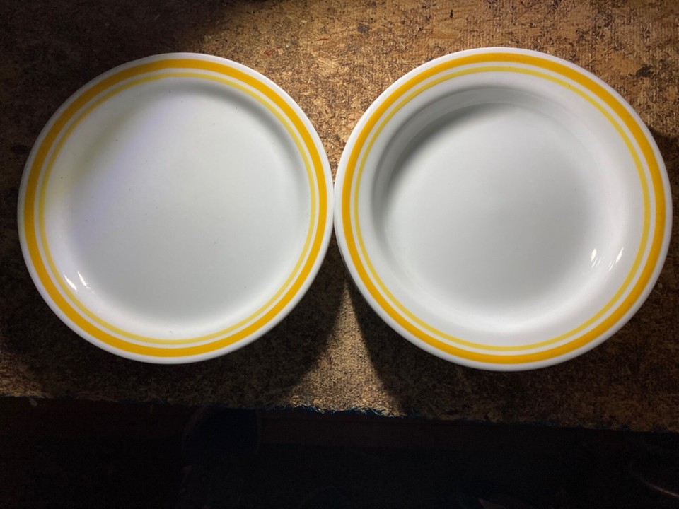 4 Corelle CITRUS Dinner Plates Yellow Stripes Rings Band 10 1/4 ...