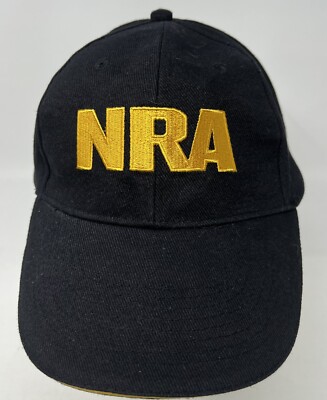 NRA MENS ADJUSTABLE BLACK HAT GOLD COLOR TRIM EMBROIDERED AMERICAN FLAG ...