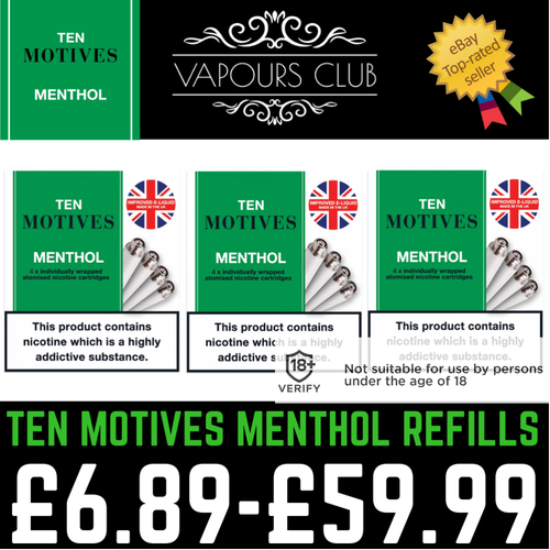 10 Ten Motives Menthol Refill Cartomizer 11 & 16mg | Inc Starter Kit ...