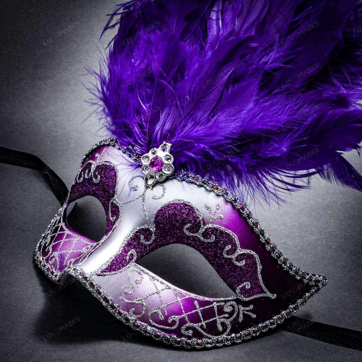 Purple Feather Masquerade Masks