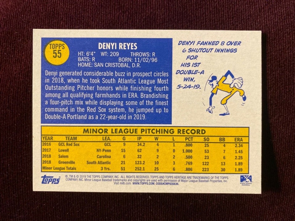 2019 Topps Heritage Minors #55 Sea Dogs Denyi Reyes Baseball Card | eBay