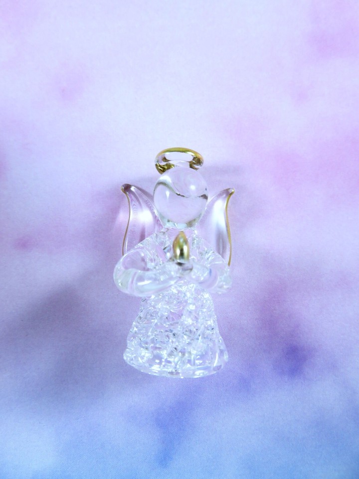 Angels Blessing Box Miniature Hand Blown Spun Glass Angel 22KT Gold ...