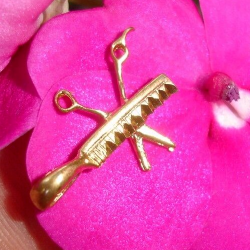 Beautician Stylist Barber 14K gold plated CHARM jewelry Pendant comb ...
