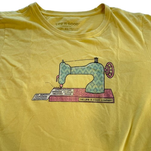 Life is Good Yellow Sewing Machine Sew Quilt Love Crusher Tee Size XL ...