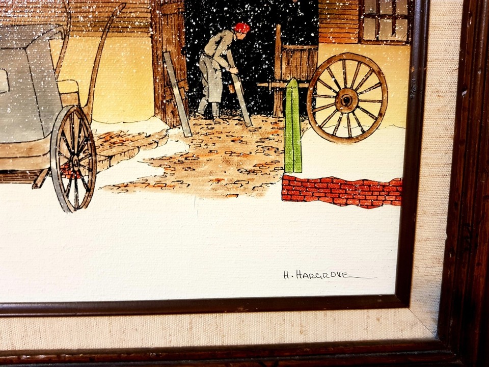 H. Hargrove Oil Painting Wheelwright Winter Scene Framed Certified 20"x ...