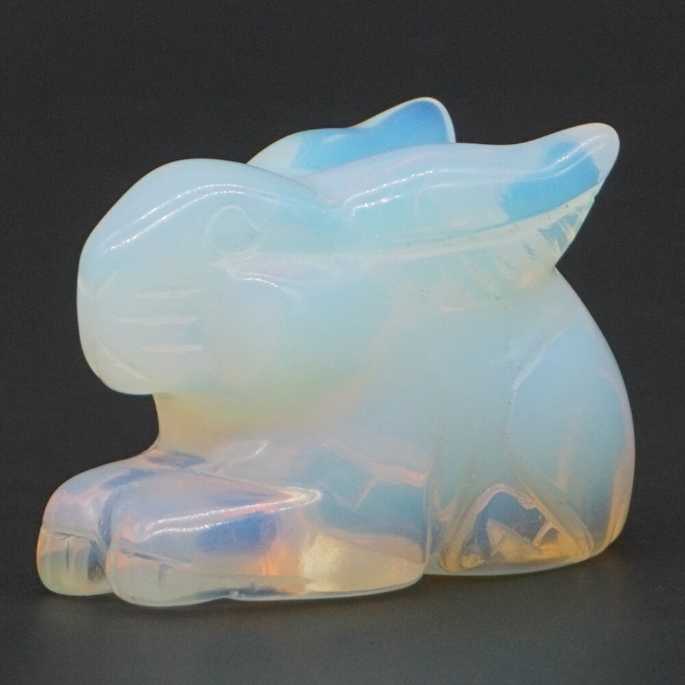1.5" Rabbit Statue Opalite Crystal Carved Stone Animal Figurine Crafts ...