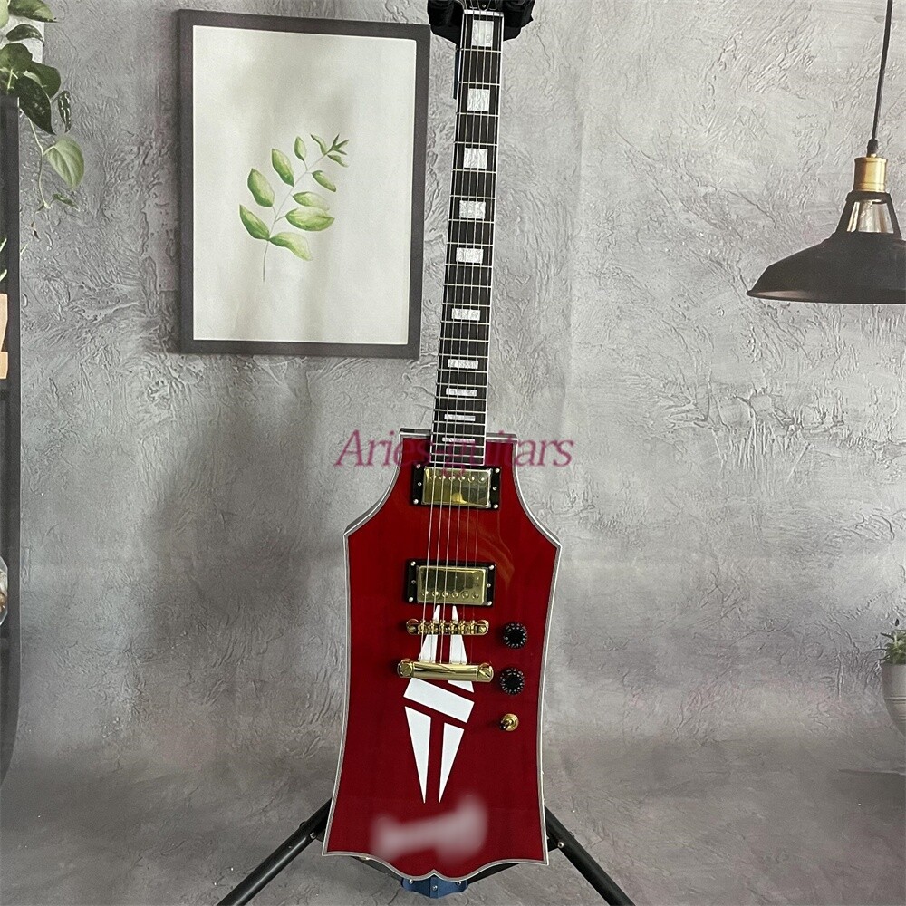 Custom Inverted Red Electric Guitar Special Shape Solid Body HH T-O-M ...