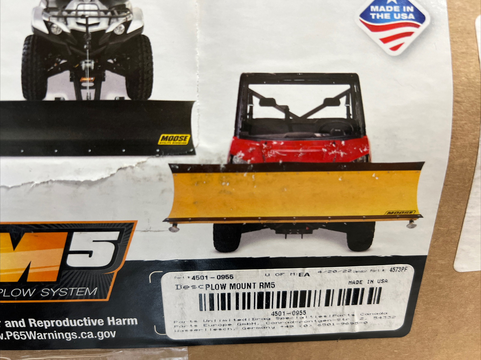 MOOSE Utility division RM5 Front mount system ATV/UTV 4501-0955 PLOW ...