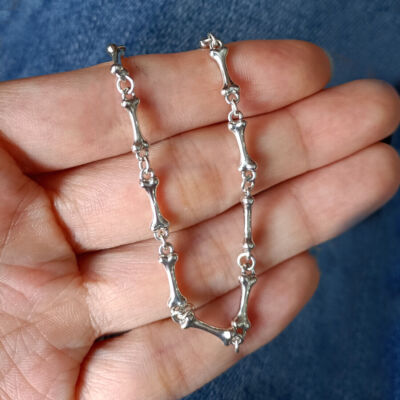 Mens Women Sterling Silver Skeleton Bones Punk Rocker Biker Necklace 21 ...