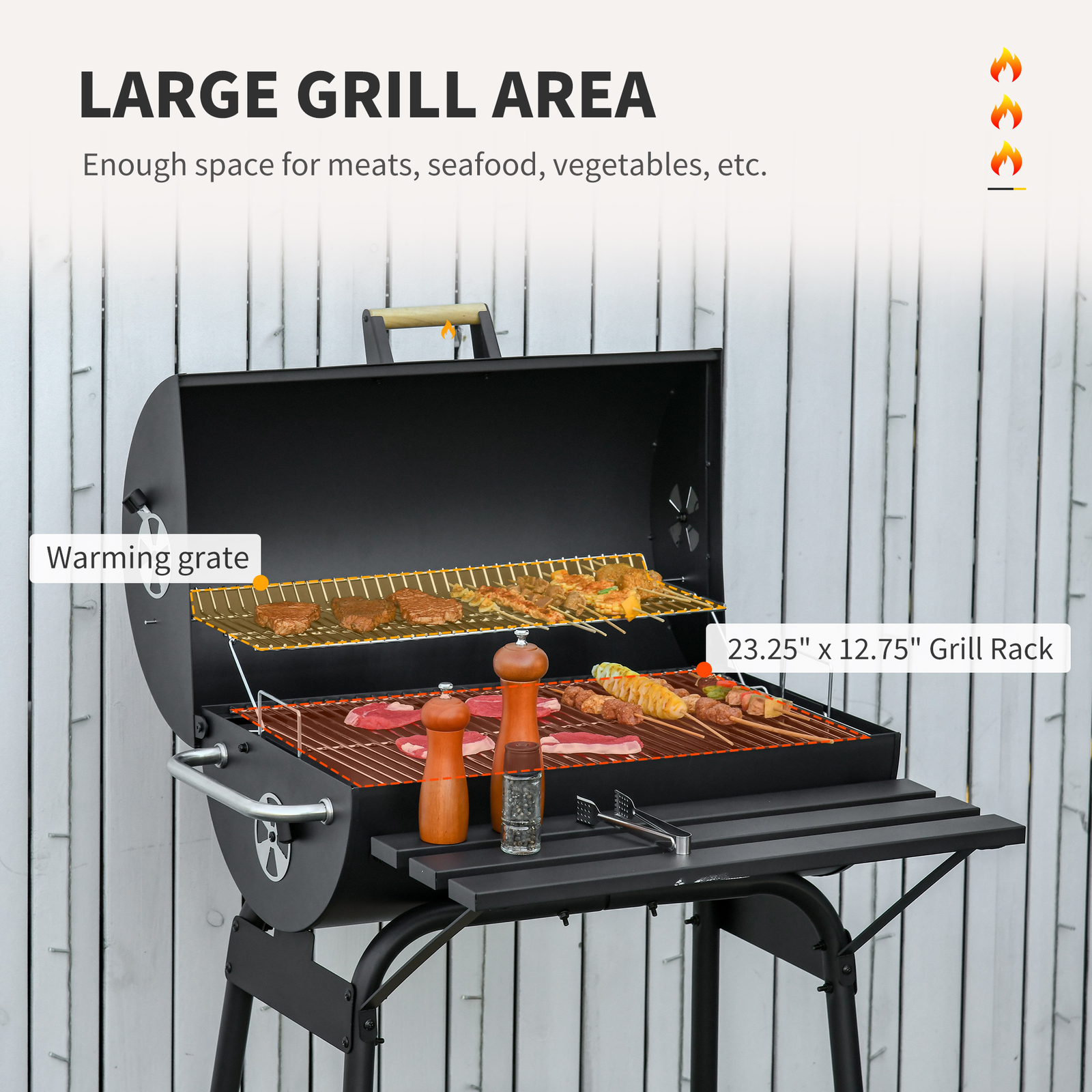30" Portable Charcoal BBQ Grill w/ Adjustable Charcoal Rack Storage ...